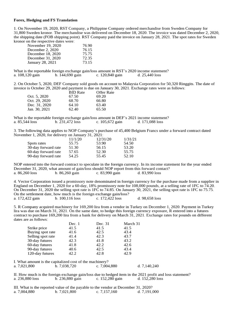 Forex, Hedging and FS Translation | PDF | Futures Contract | Hedge ...