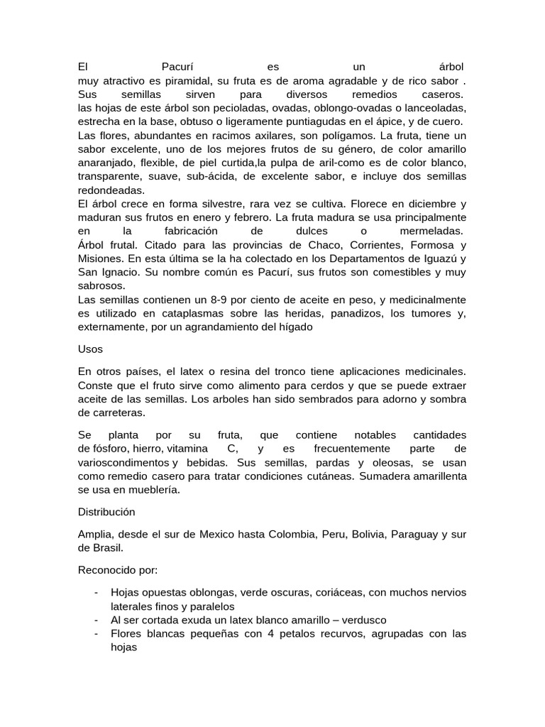 Beneficios y características del Pacurí | PDF | Hoja | Arboles