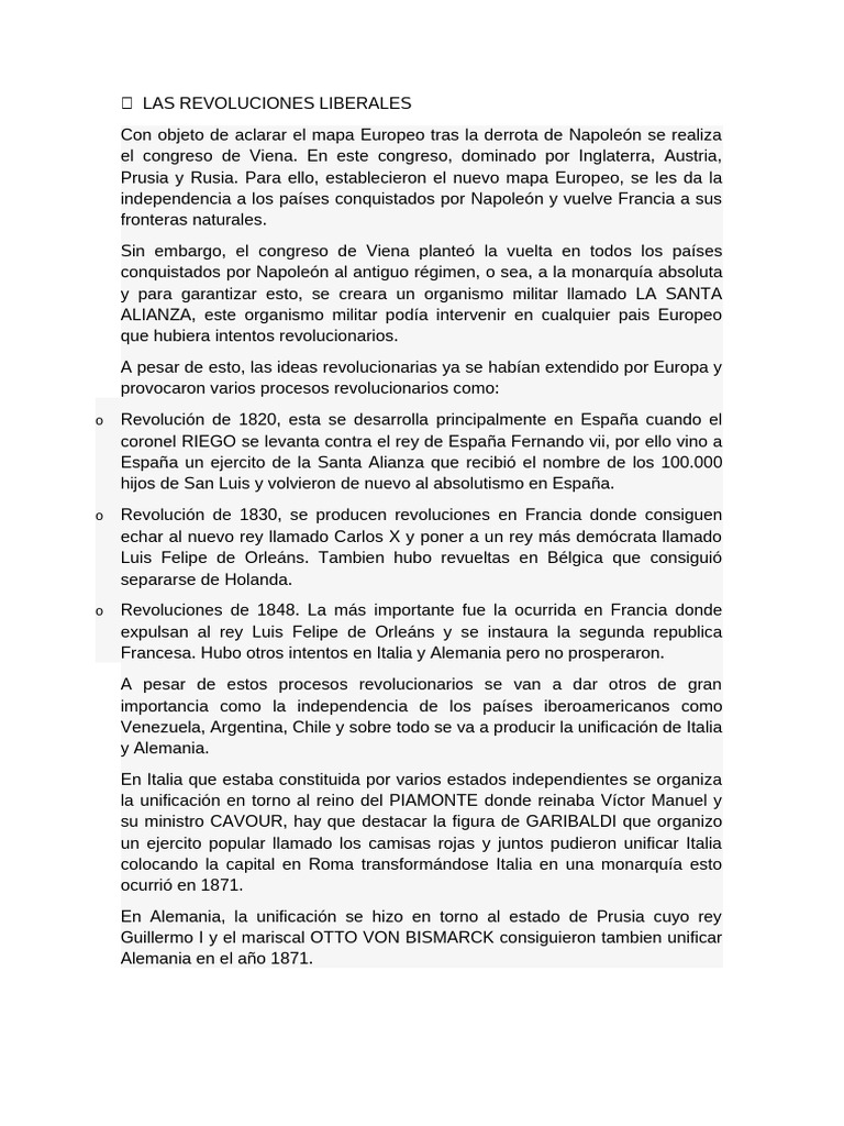Las Revoluciones Liberales | PDF | imperio Alemán | Napoleón