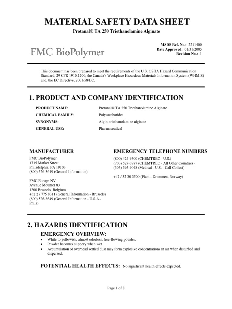 Triethanolamine Alginate Safety Data Sheet | PDF | Personal Protective ...