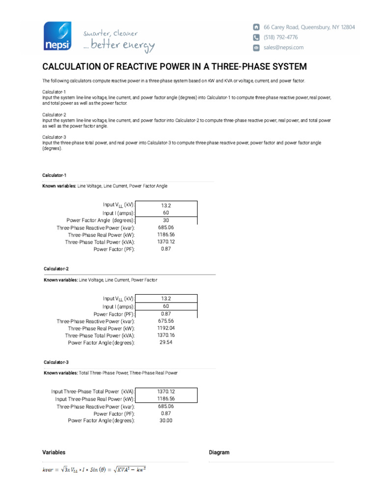 NEPSI - Reactive Power in A 3-Phase System Calculator | PDF