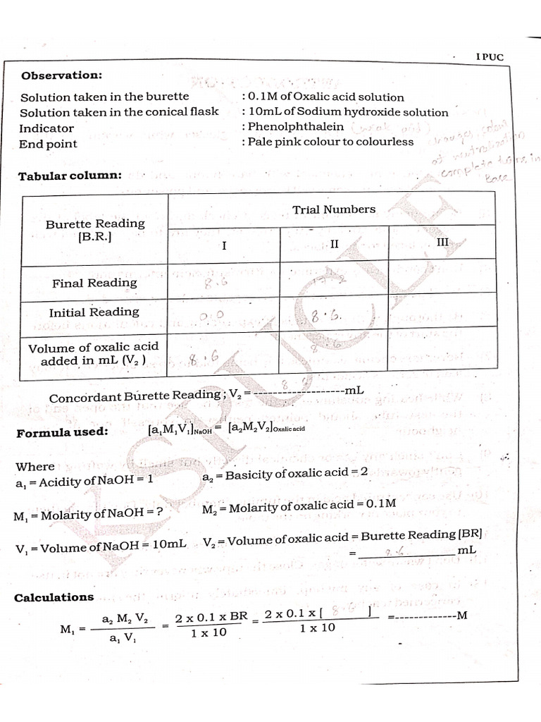 1 PUC Chemistry Practical | PDF