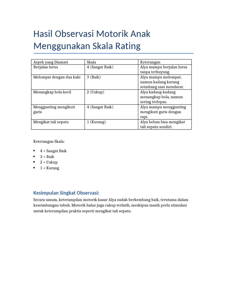 Laporan Observasi Motorik Anak Usia Dini | PDF
