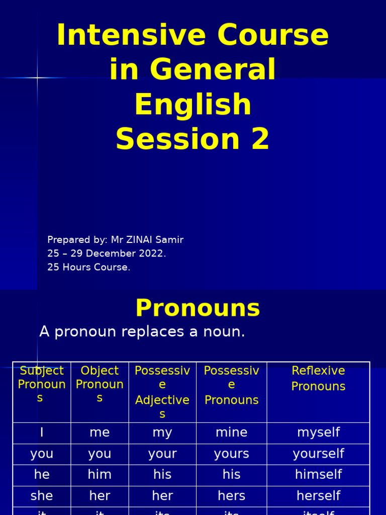 001 - Intensive Course in General English 26-12-2022 | PDF | Pronoun ...