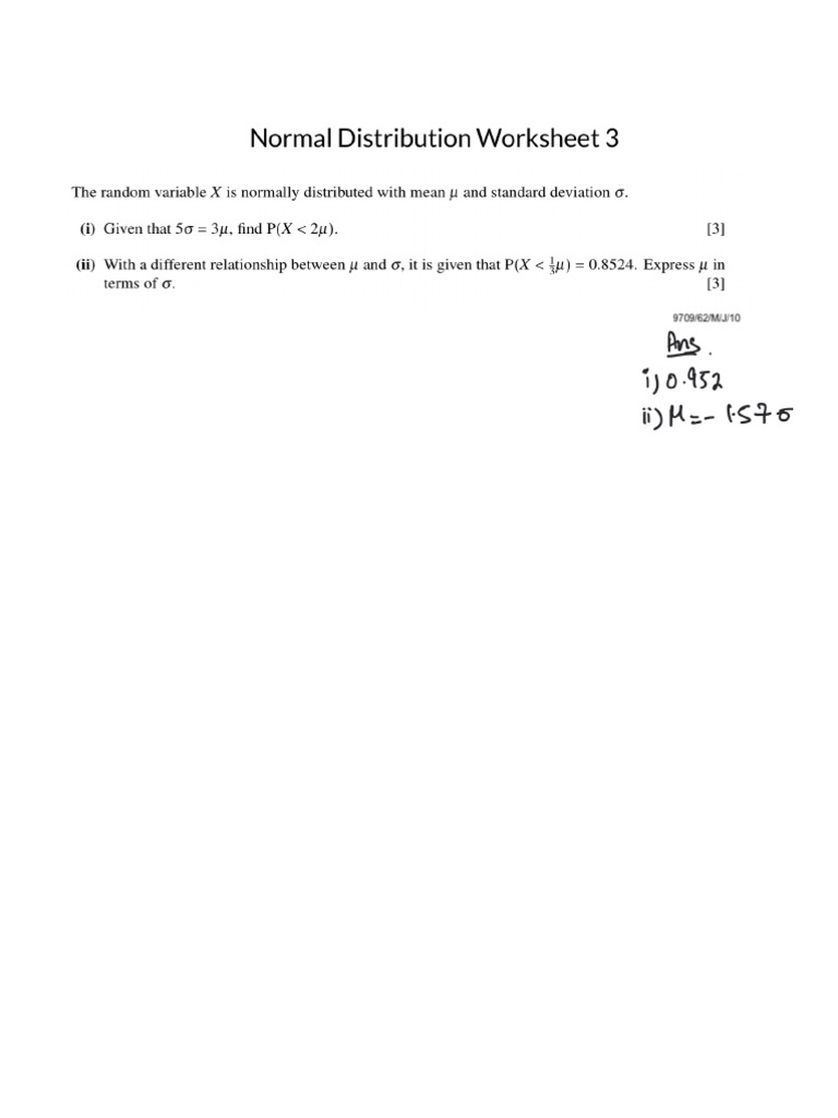 Normal Dist Ws 3 | PDF