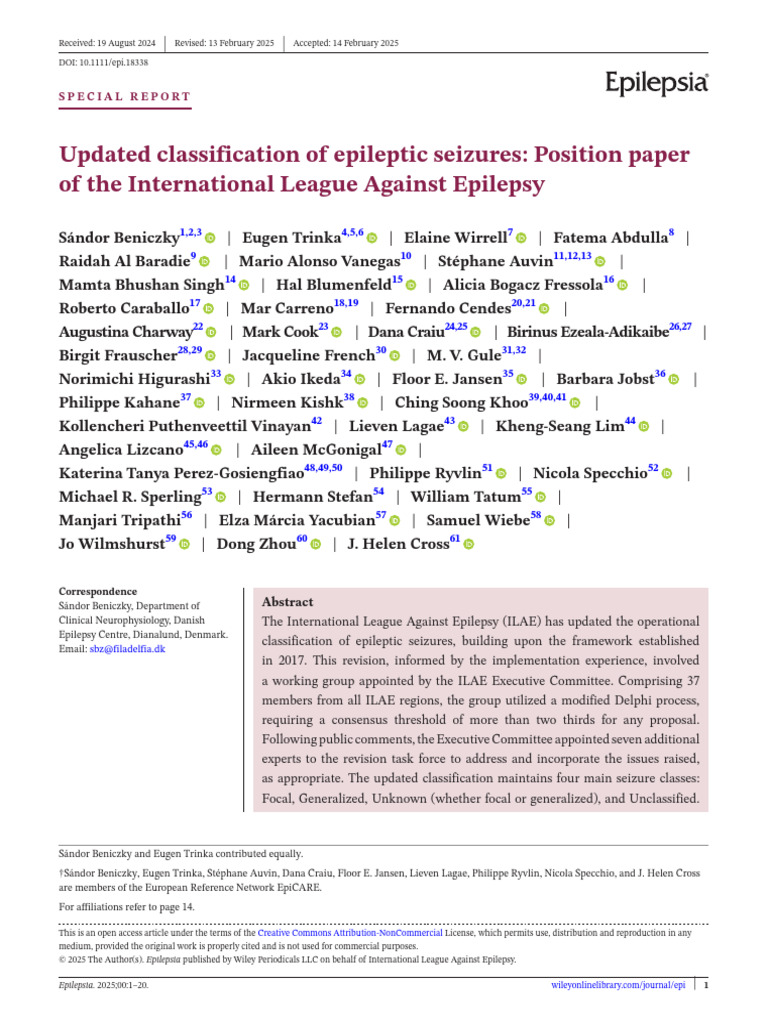 Updated Classification of Epileptic Seizures 2025 | PDF | Epilepsy ...