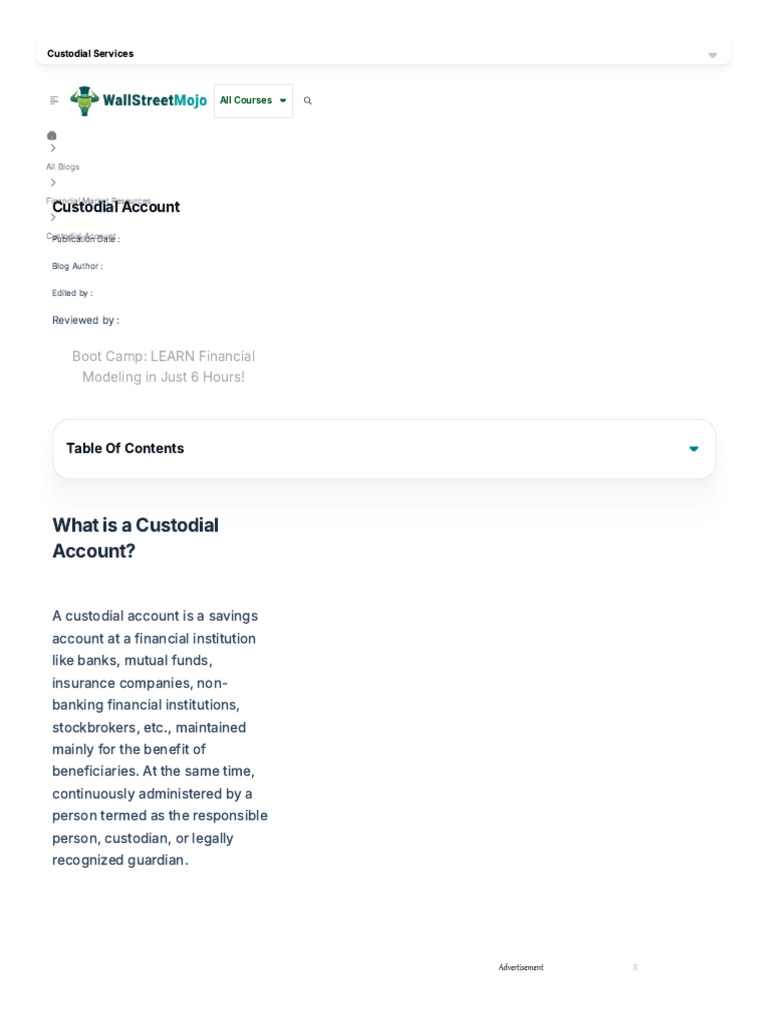 Custodial Account - What Is It, How To Open, Types, Benefits | PDF ...