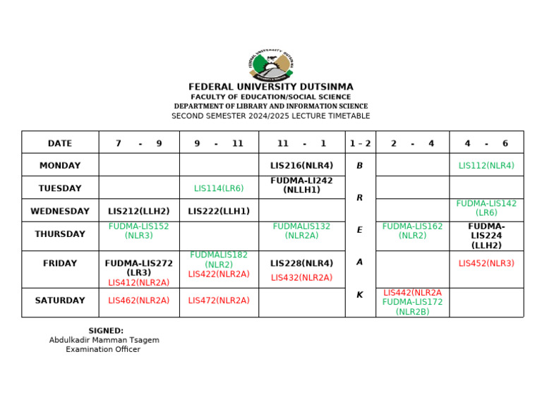 2024-2025 Lecture Timetable | PDF