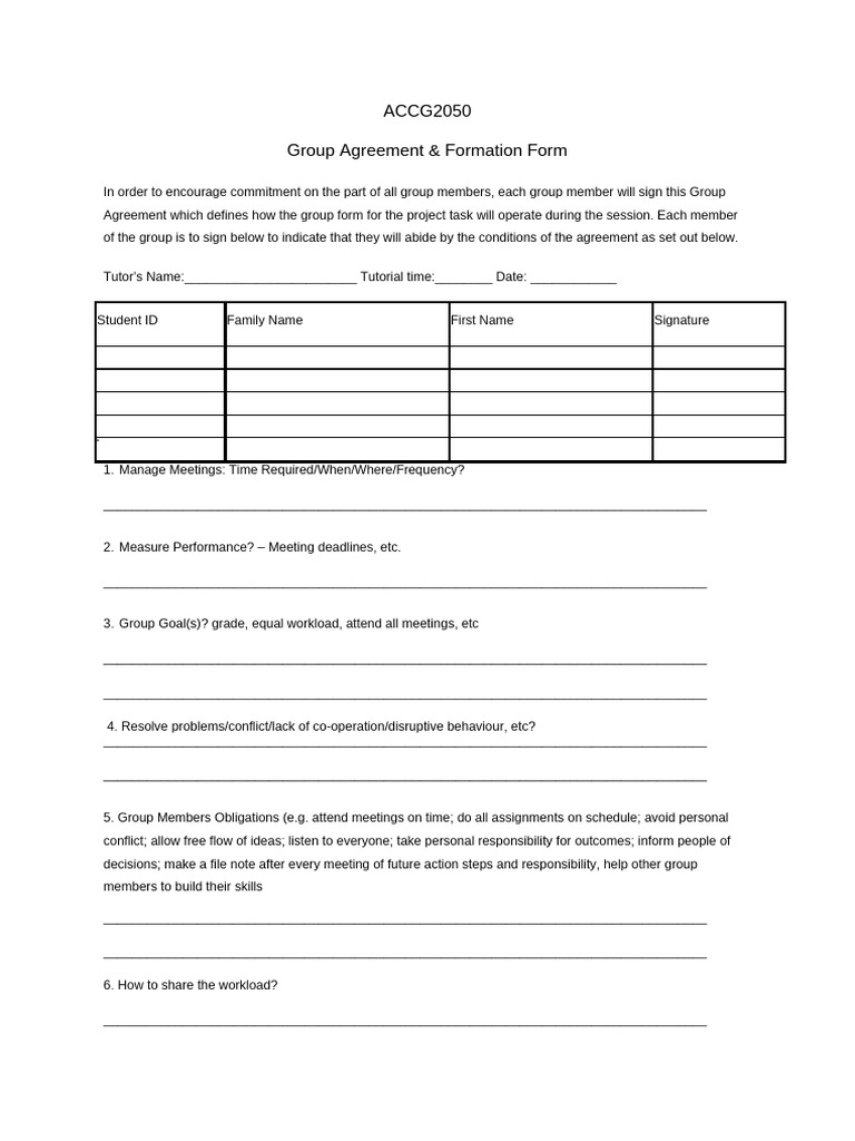 ACCG2050 - Group Formation Form | PDF