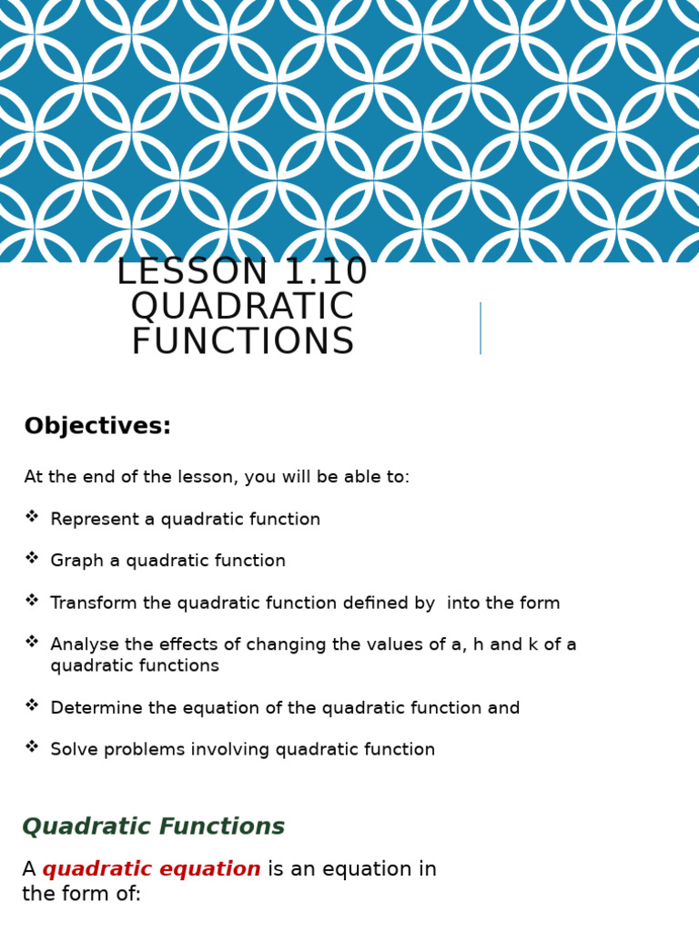 Lesson 1.9 Quadratic Function 1 NEW | PDF | Quadratic Equation ...