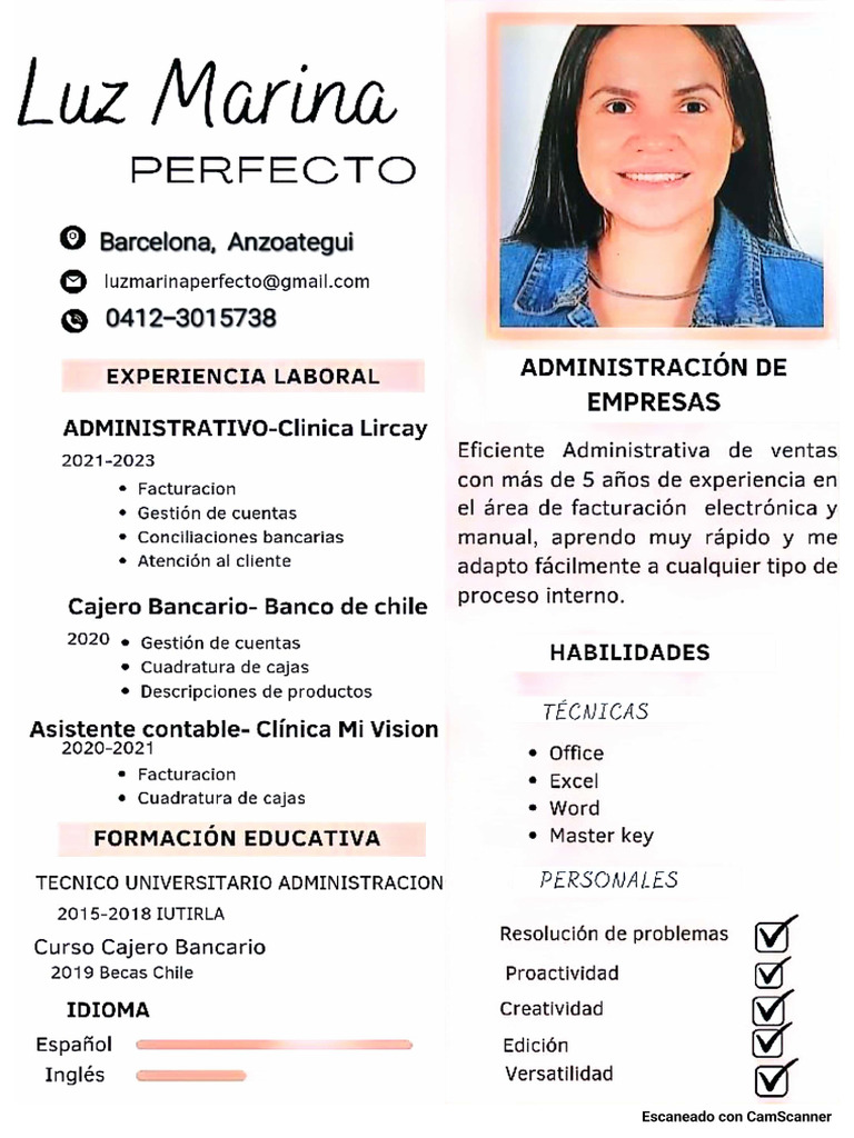 CV LUZ MARINA PERFECTO Empleate | PDF