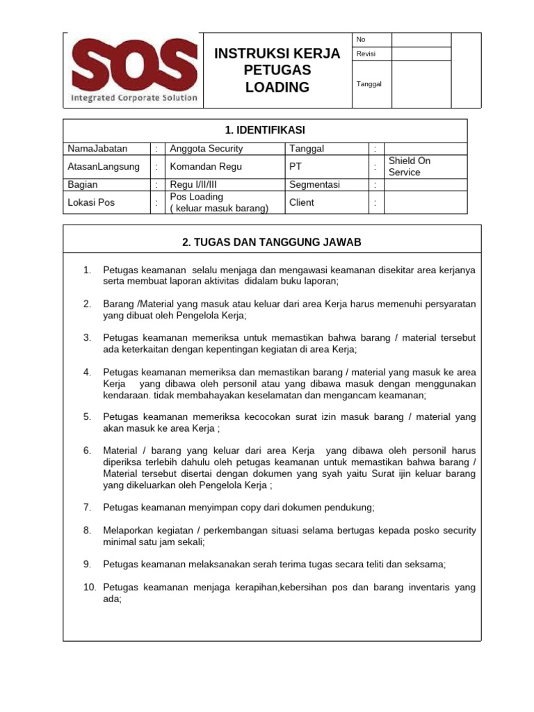 Instruksi Kerja Petugas Loading | PDF
