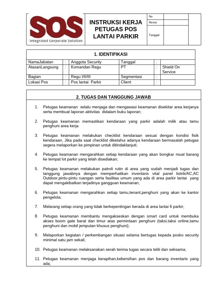11. Instruksi Kerja lantai (parkir) | PDF