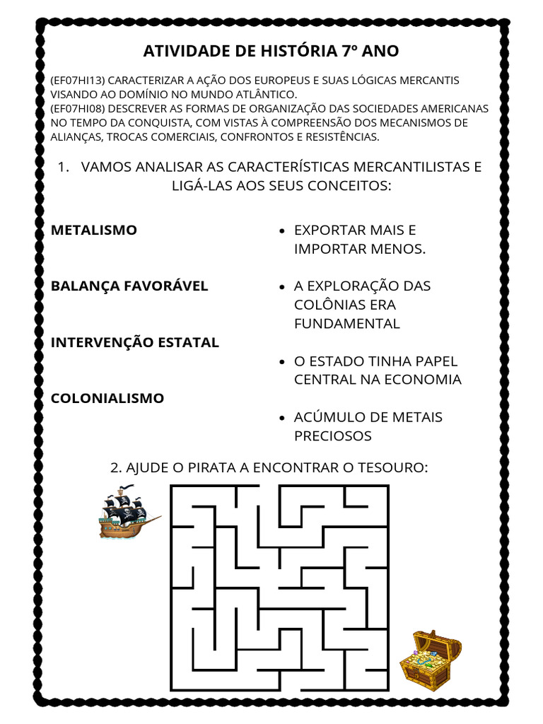 Atv Adaptada 7 Ano Mercantilismo E Colonização Da América Espanhola Pdf