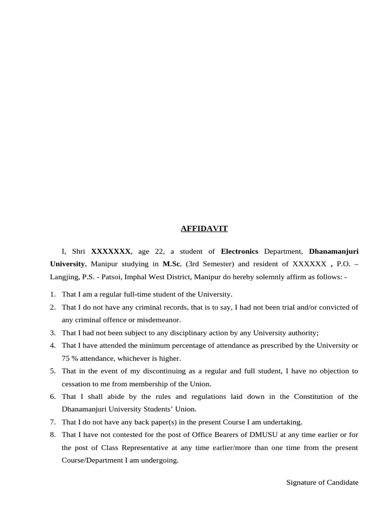 Self Declaration Affidavit for Students | PDF