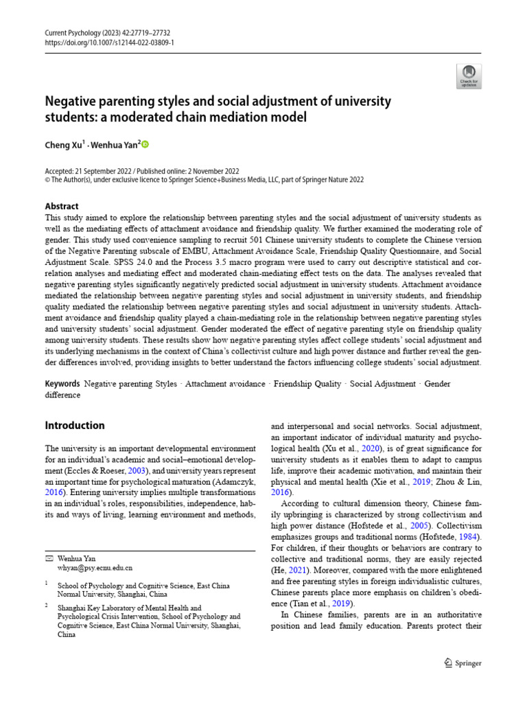 Negative Parenting Styles and Social Adjustment of University | PDF ...