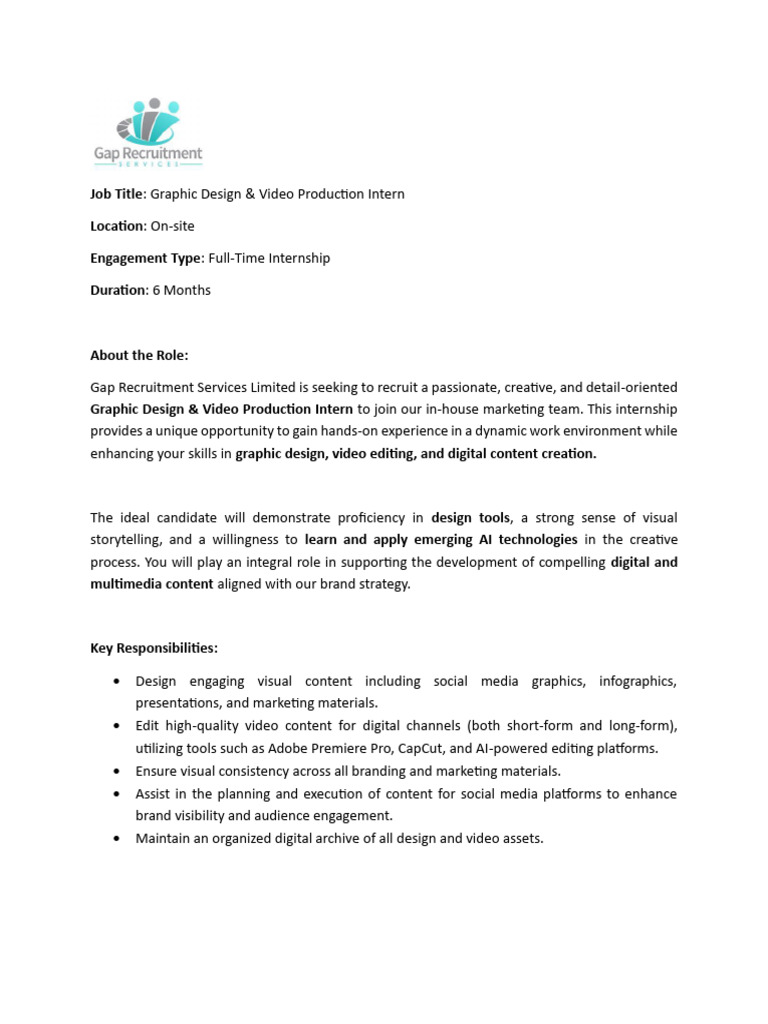 Graphic Designer and Video Production Intern JD | PDF | Graphic Design ...