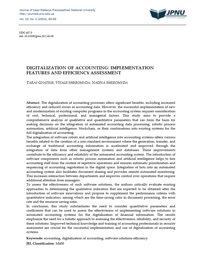 Digitalization of Accounting: Implementation Features and Efficiency ...