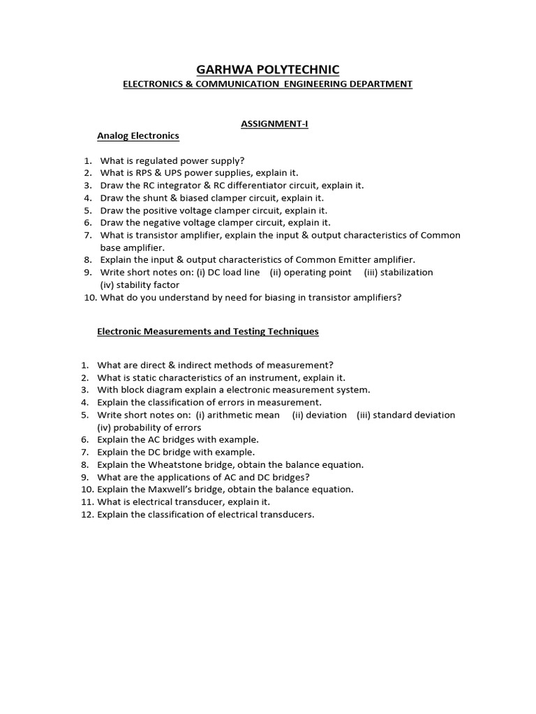 Analog Electronics Assignment Overview | PDF