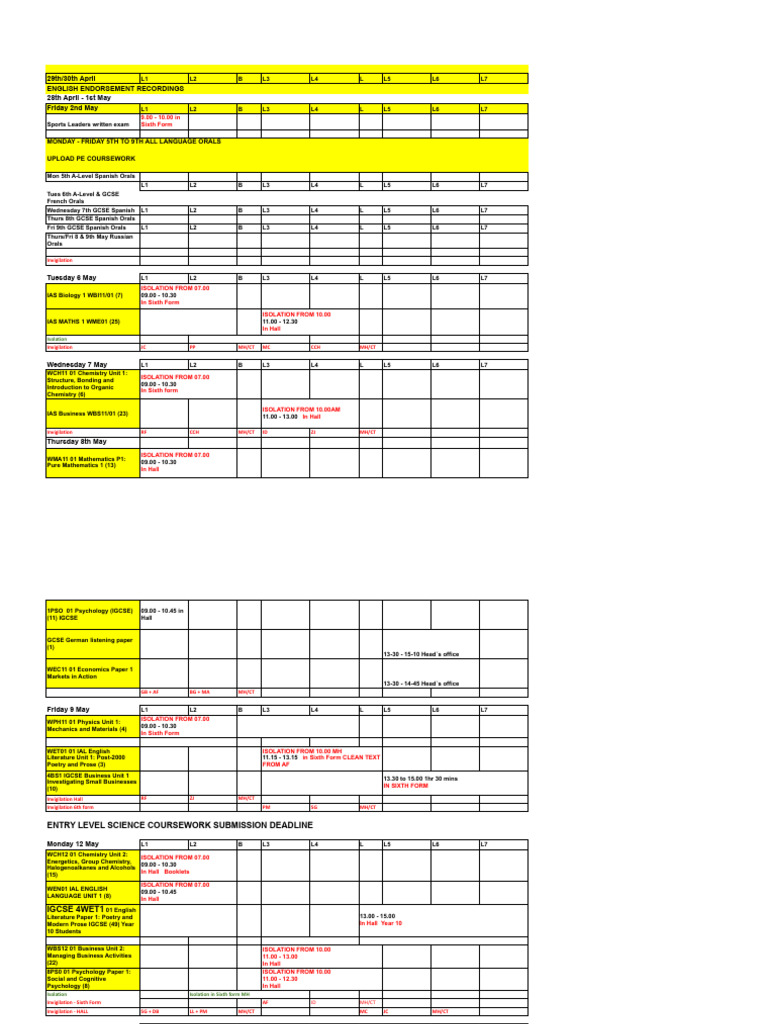 External Exams Summer 2025 - Updated 27th April 2025 - Sheet1 | PDF