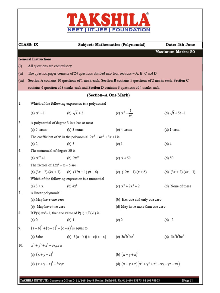 IX CLASS Maths_3- June_Polynomial | PDF | Polynomial | Applied Mathematics