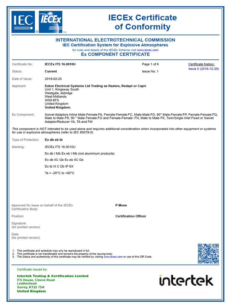 IECEx_ITS_16.0010U_001 | PDF | International Electrotechnical ...