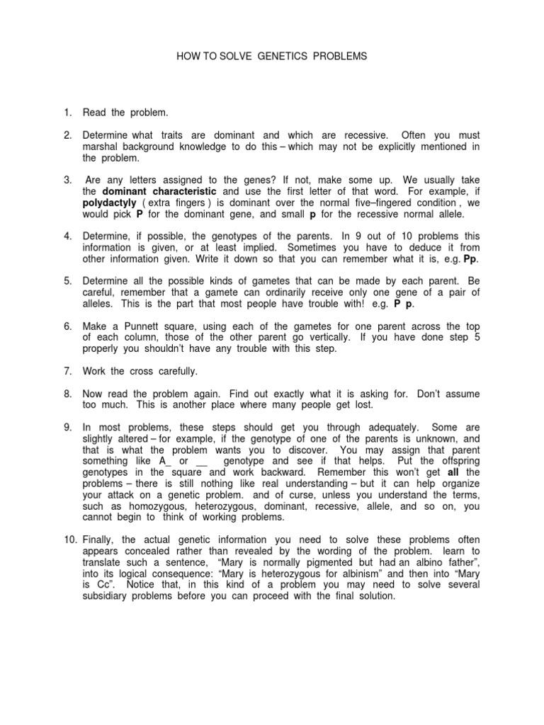 Solving Genetics Problems Guide | PDF | Zygosity | Dominance (Genetics)