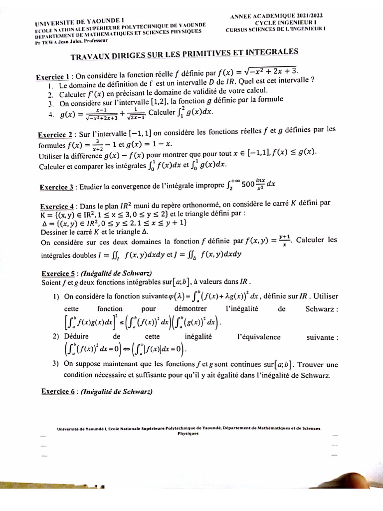 T.D Primitives Et Intégrales | PDF