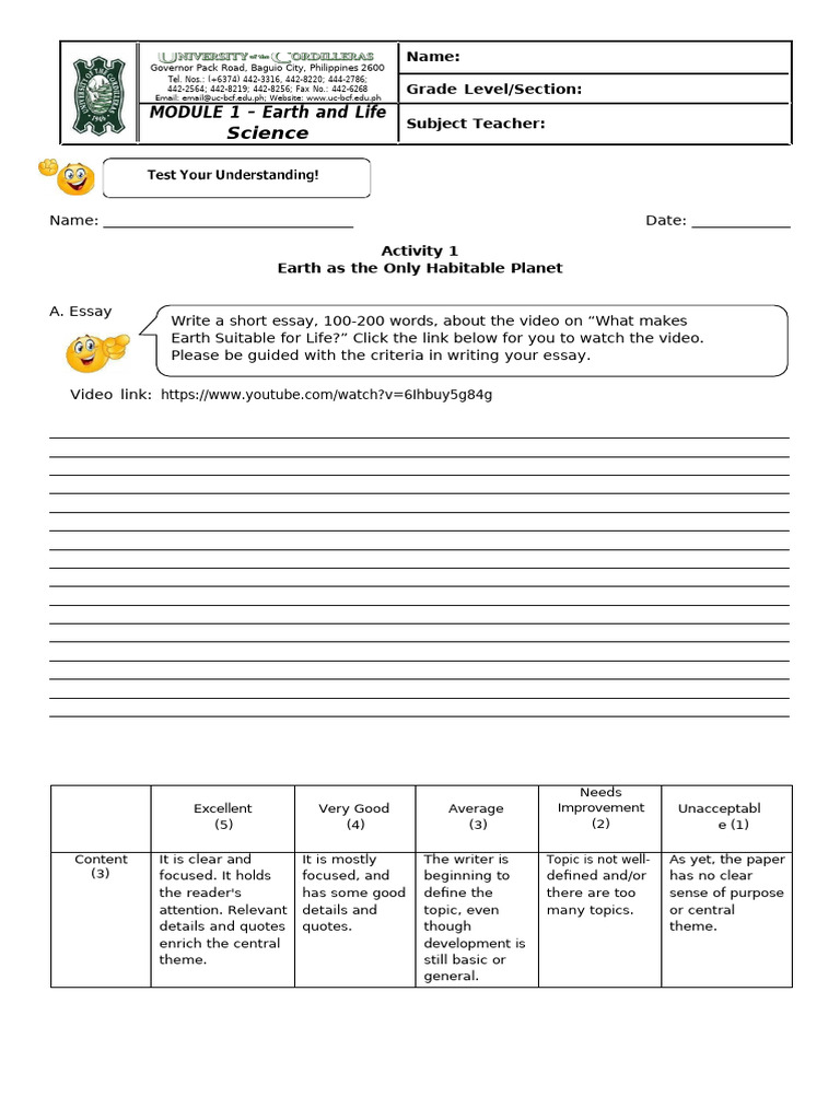 M.1. Earth and Life Science Activity 1 | PDF | Essays | Human Communication