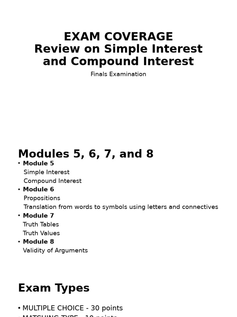 EXAM COVERAGE and Review and Activity For Simple Interest and Compound ...