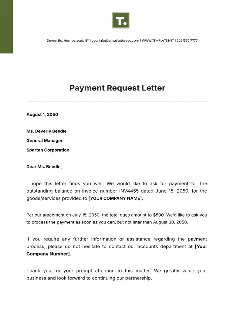 Printable Payment Request Letter Template | PDF