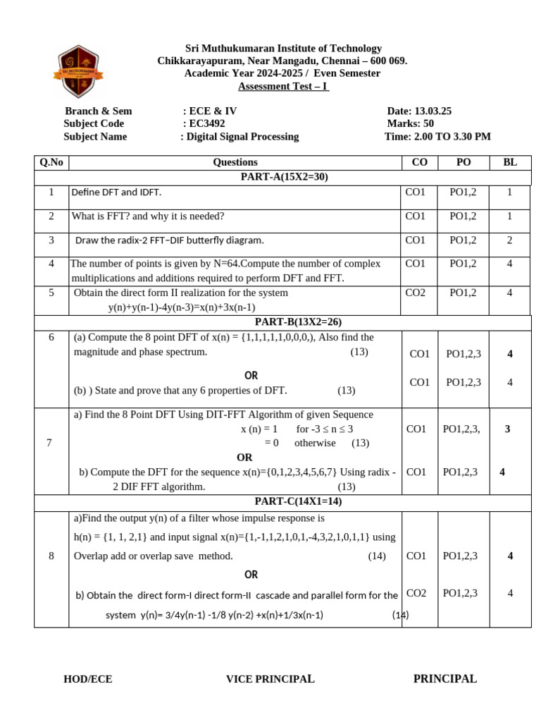 EC3492-DSP AT-I QP Set-I | PDF | Discrete Fourier Transform | Fast ...