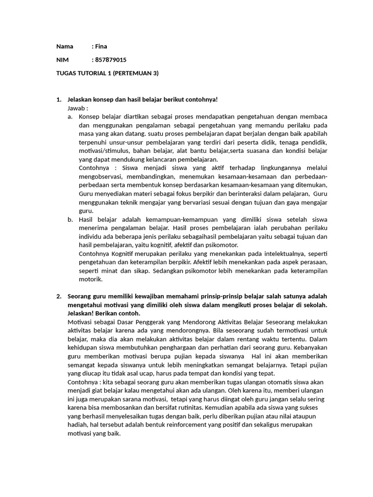 Tugas Tutorial 1 (Pertemuan 3) Fina 857879015 | PDF