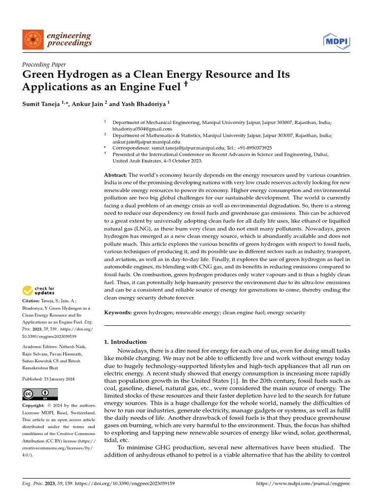 Green Hydrogen As A Clean Energy Resource and Its | PDF | Natural Gas ...