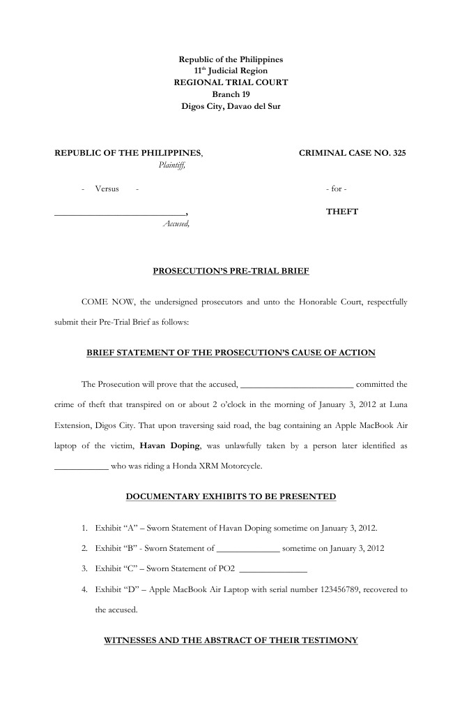 Pretrial Brief | Download Free PDF | Theft | Prosecutor