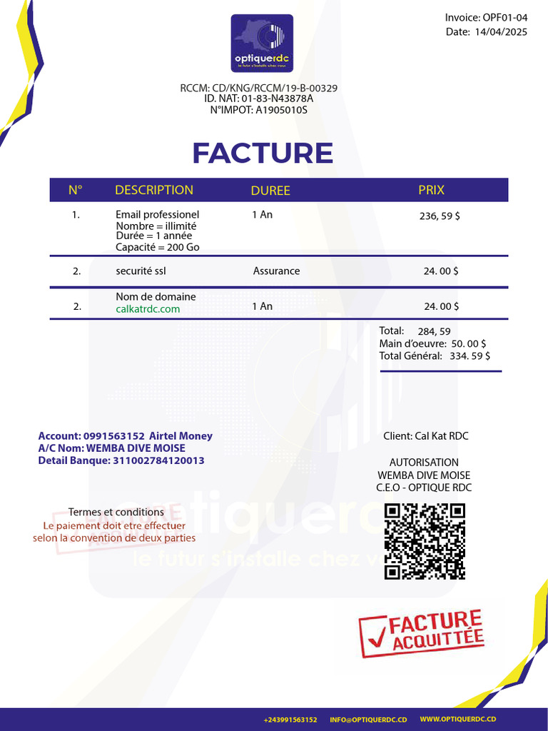 Facture Airtel Money - Cal Kat RDC | PDF