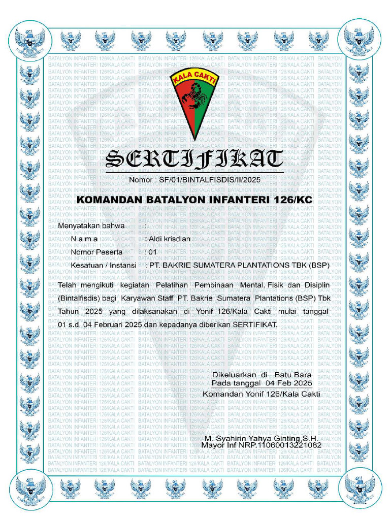 Sertifikat Pelatihan BSP | PDF