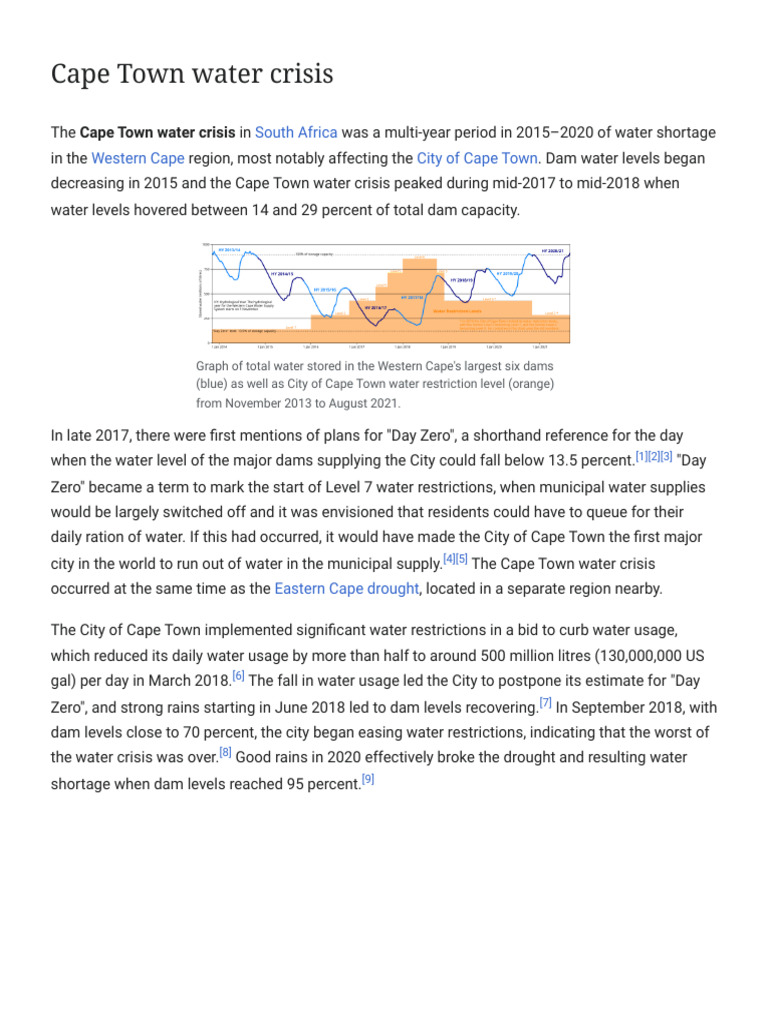 Cape Town Water Crisis - Wikipedia | PDF | Water | Hydrology