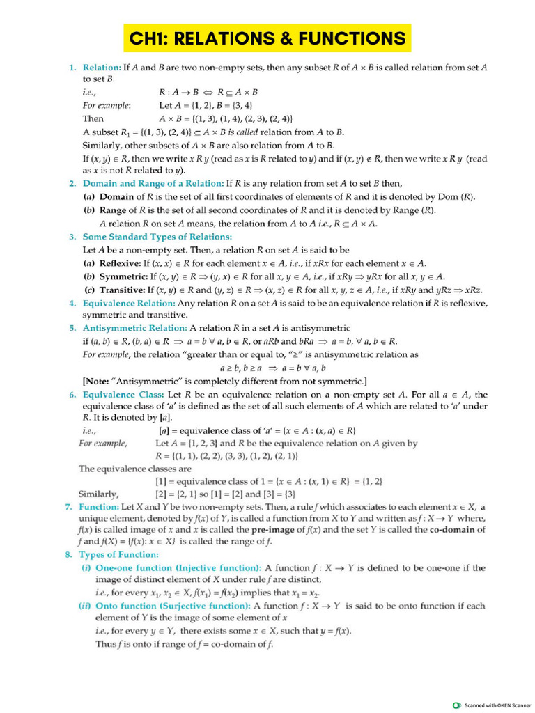 Cheat Sheet Maths 12th 2024-25 | PDF