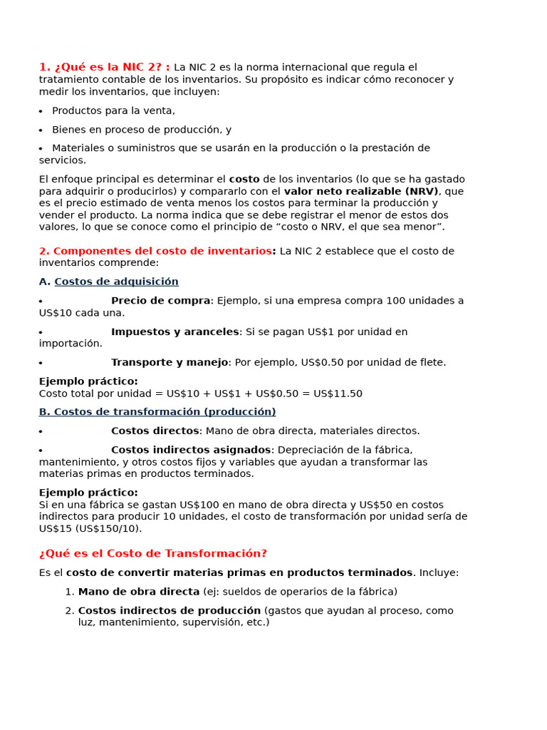 NIC 2 | PDF | Costo | Contabilidad