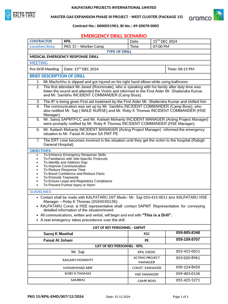 DEC 2024 - EMERGENCY MOCK DRILL SCENARIO - MEDICAL EMERGENCY ...