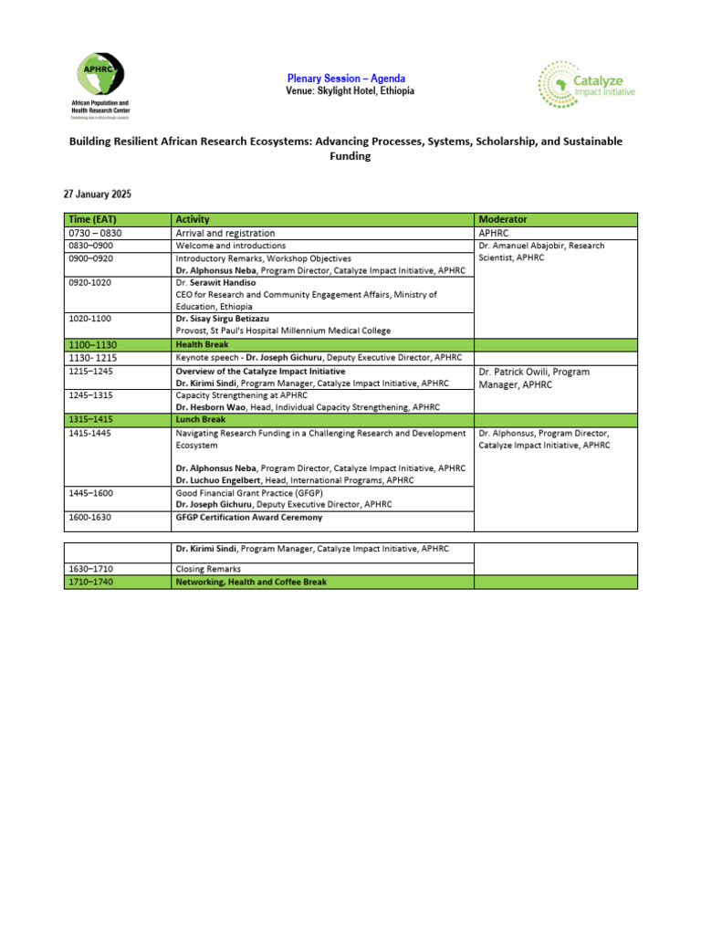 Plenary Session Agenda | PDF