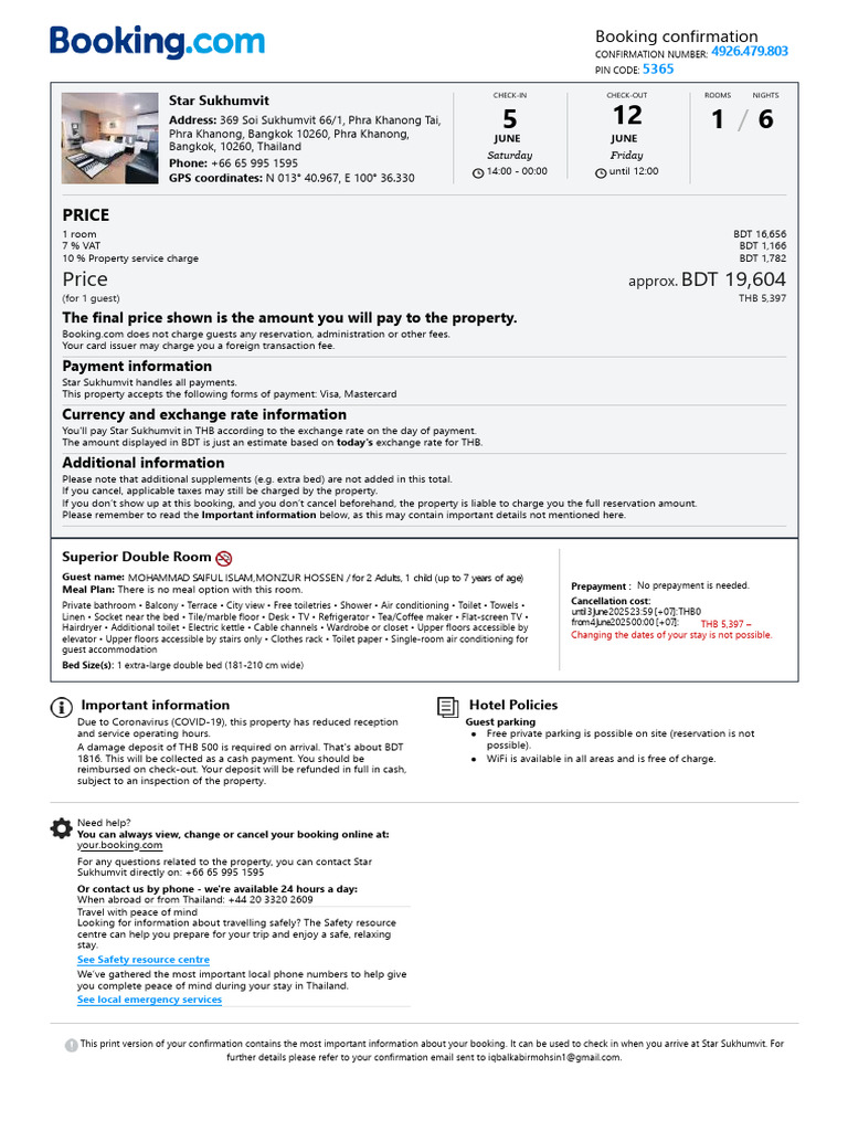 Booking.com_ Confirmation (3) | PDF | Payments | Fee