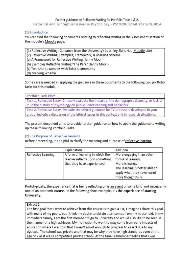 Further Guidance On Reflective Writing (Portfolio Tasks 1 and 2) HCIP 2025-2026 | PDF | Learning ...