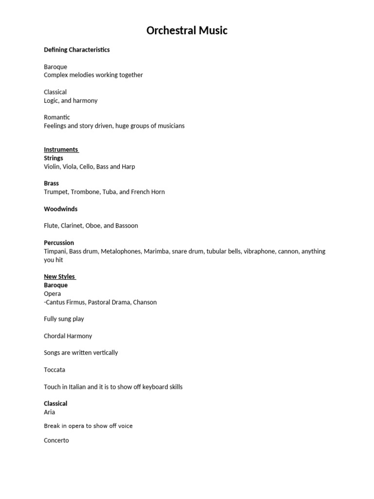 Orchestral Music Handout | PDF | Classical Music | Orchestras