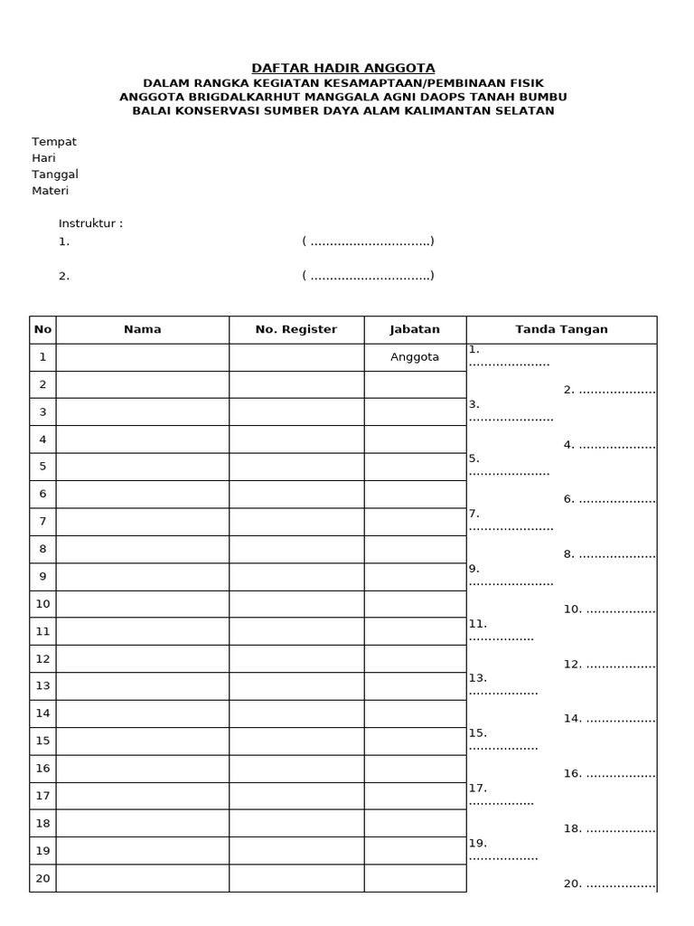 Daftar Hadir Peserta Tanbu | PDF