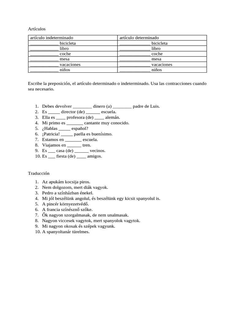 Artículos - Gyakorlás | PDF