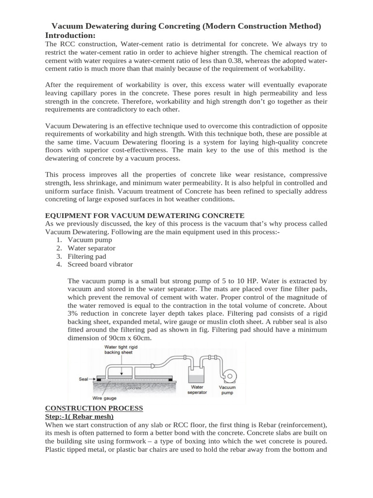 UNIT II-Vacuum Dewatering during Concreting | PDF | Concrete | Cement