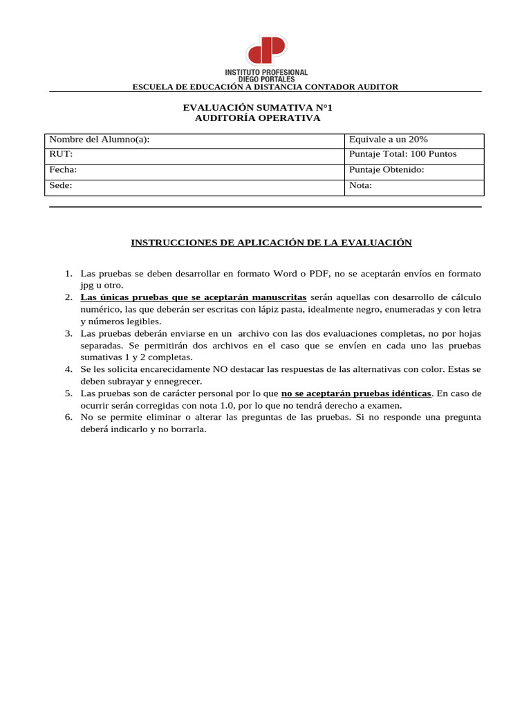 EVAL. 1 y 2 AUDITORIA OPERATIVA | PDF | Auditoría | Calidad (comercial)