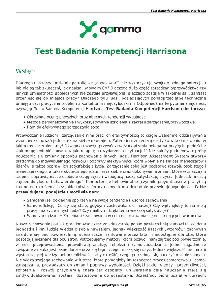 GammaWiki+test Badania Kompetencji Harrisona | PDF